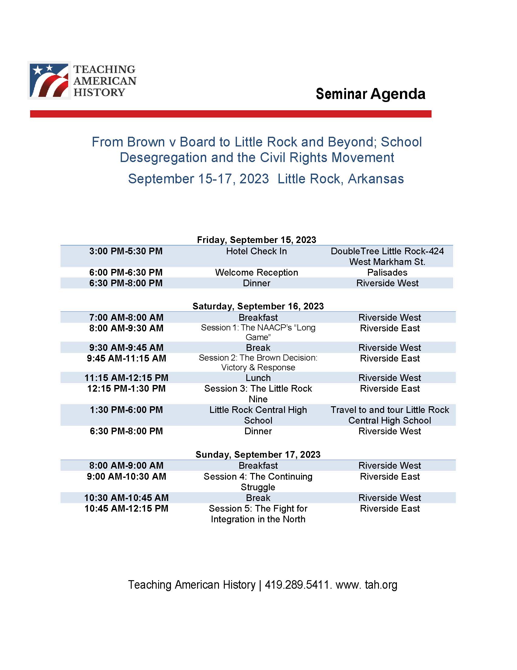 Multi-Day Seminar Sample Agenda | Teaching American History