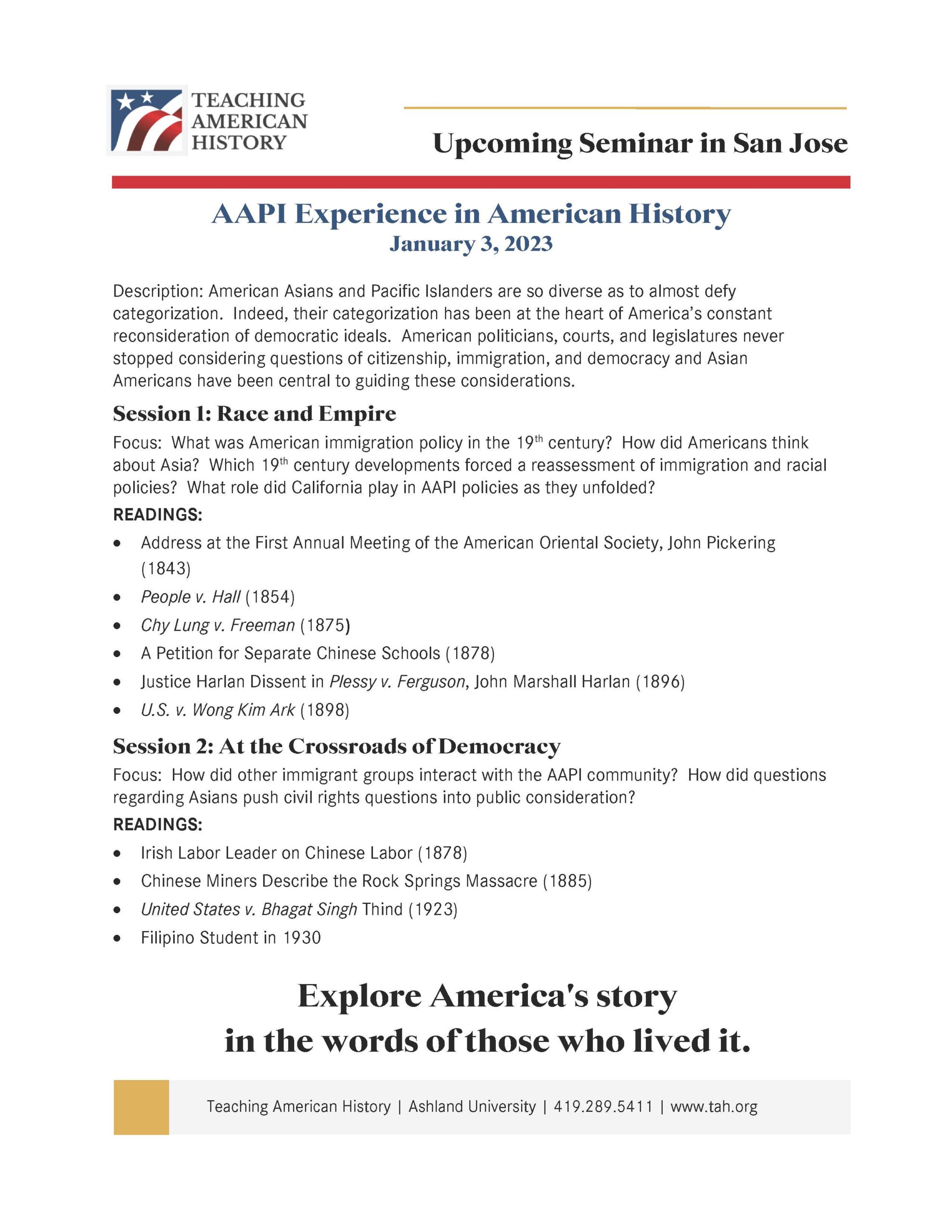 Sample One Day Seminar Program | Teaching American History