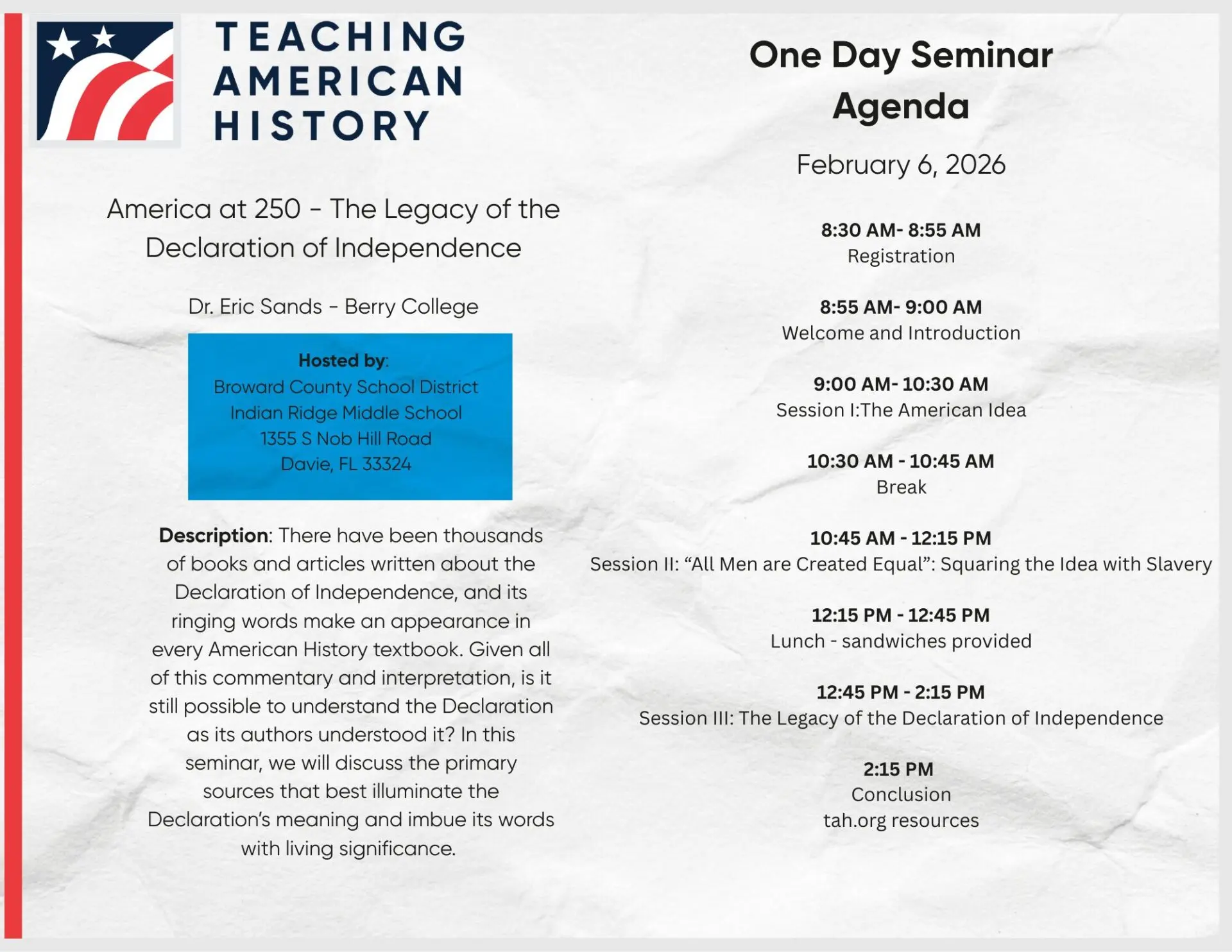 One Day Seminar More Info - Teaching American History